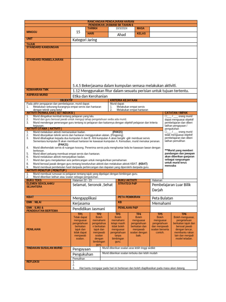 m15 RPH PJ THN 6 2024-2025 by Cikgu Gorgeous | PDF