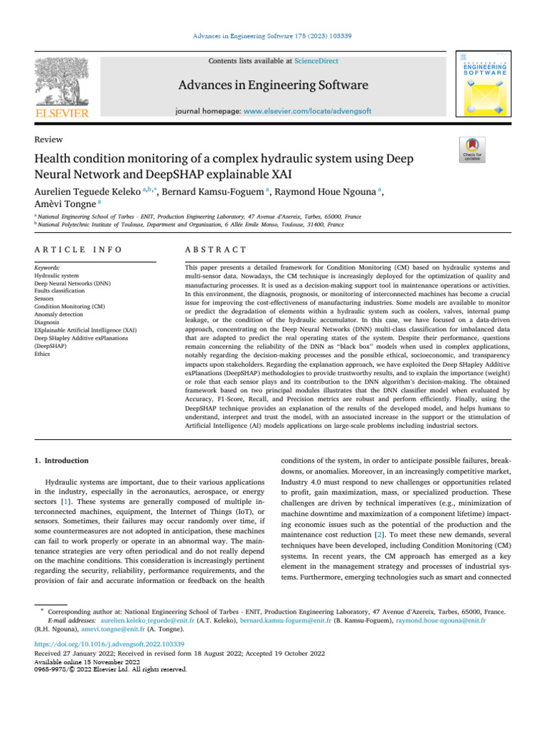 2023Health condition monitoring of a complex hydraulic system using ... 2023Health condition monitoring of a complex hydraulic system using ...