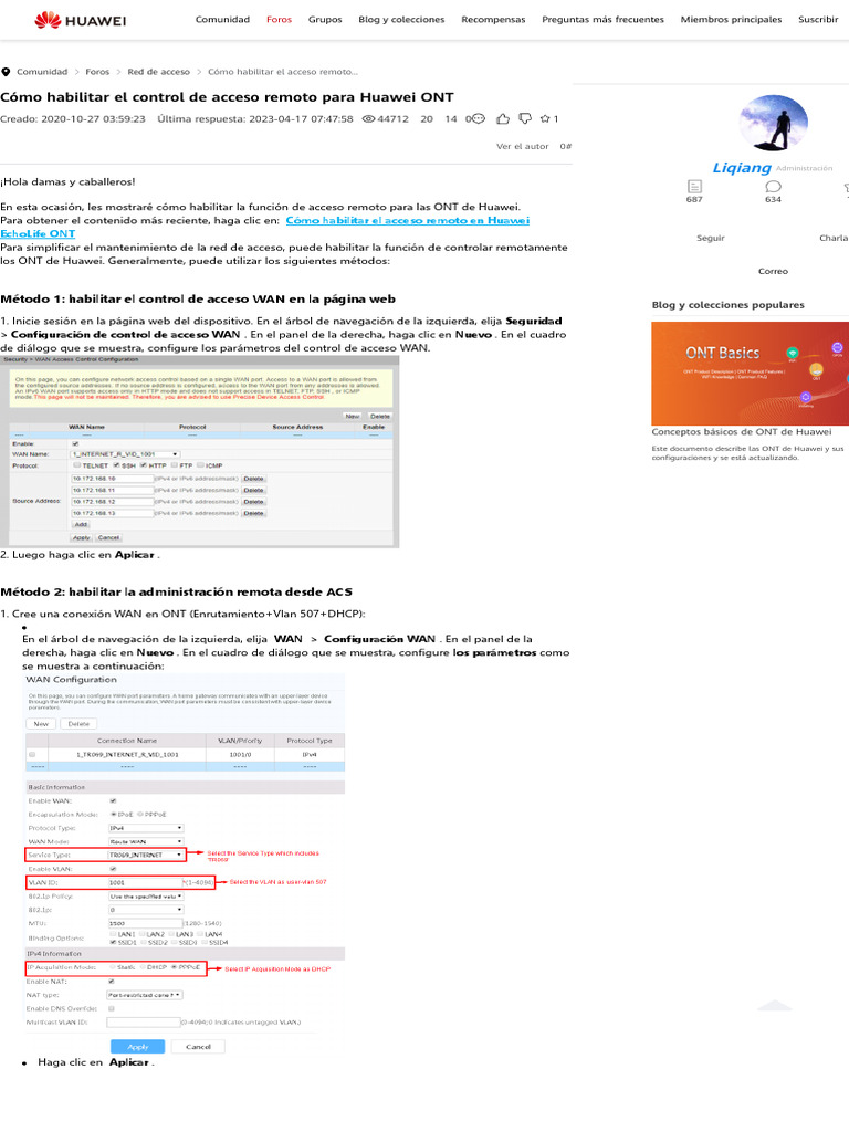 Acceso remoto en ONT de Huawei | PDF | Enrutador (Computación ...