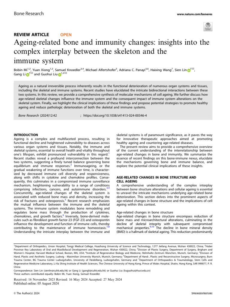 Ageing-Related Bone and Immunity Changes: Insights Into The Complex ...