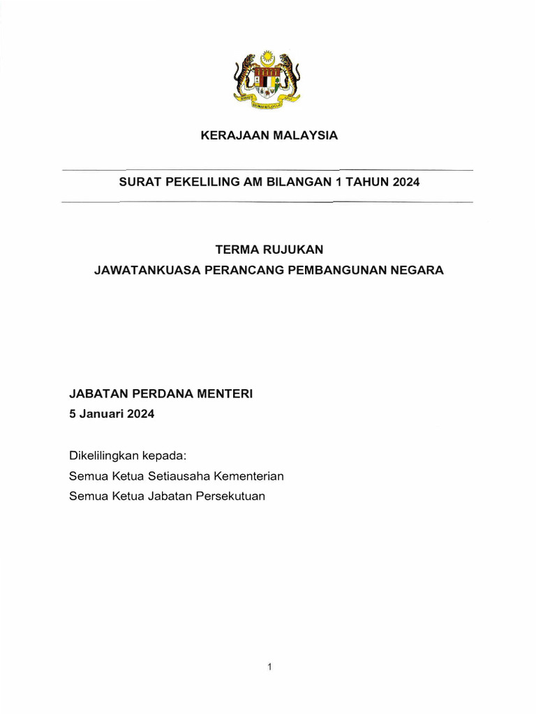 2024 Surat Pekeliling Am BIL 1 Terma Rujukan Jawatankuasa Perancang ...