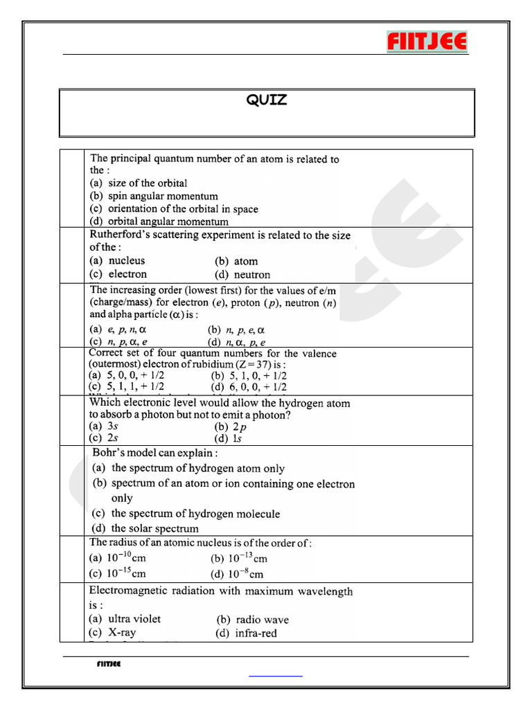 Quiz - Atomic Structure | PDF