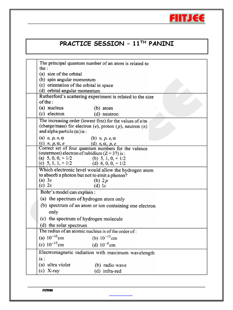 Practice Session - Atomic Structure | PDF