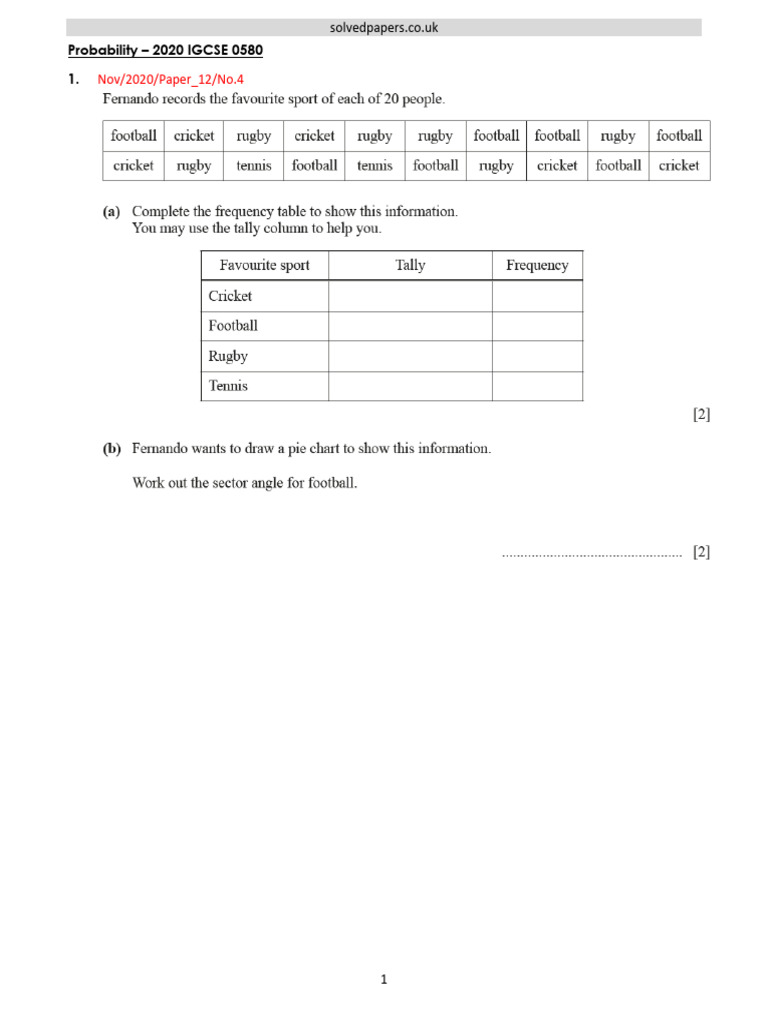 2020-Probability-IGCSE-0580 (1) | PDF