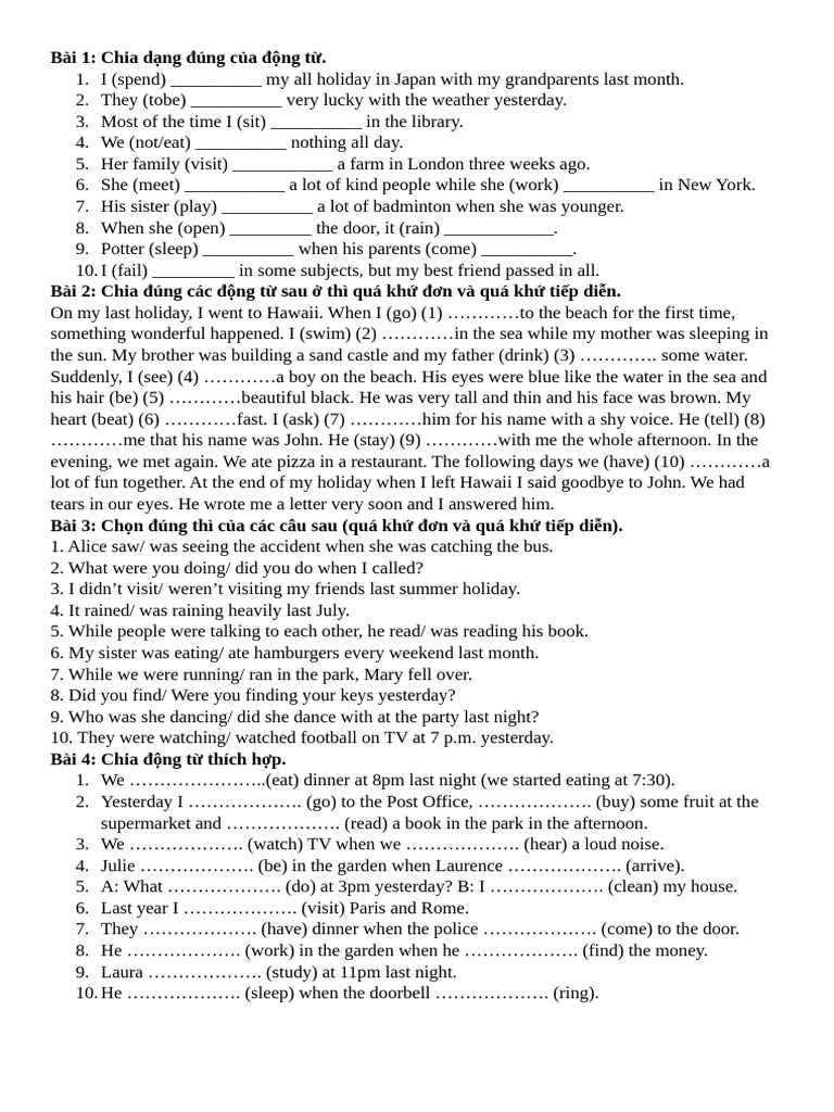 Bài tập QKĐ QKTD | PDF