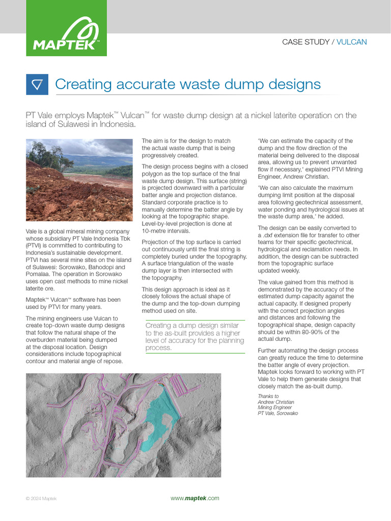 Maptek Vulcan Creating Accurate Waste Dump Designs Casestudy | PDF