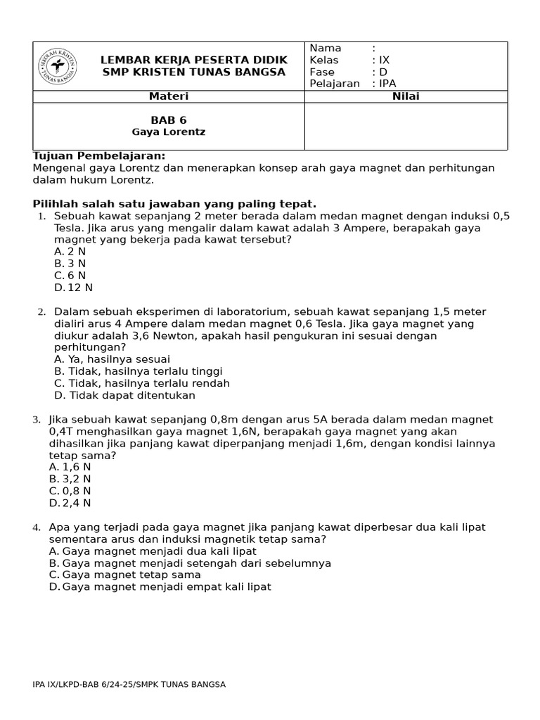 LKPD Gaya Lorentz2 | PDF