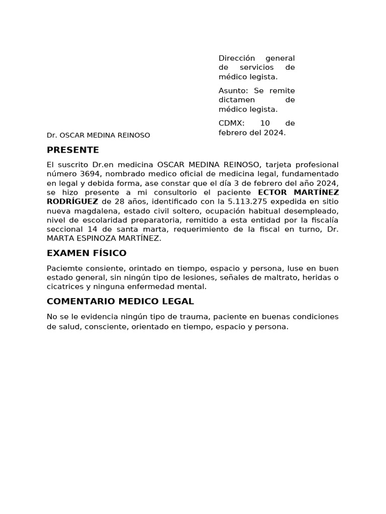 Dictamen Médico Legista | PDF
