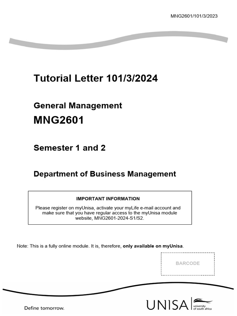 Tutorial Letter 101/3/2024: General Management | PDF