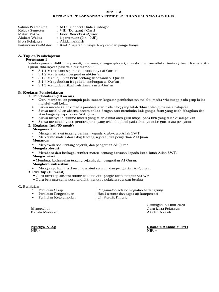 RPP Kls 8 AA SMT 1 | PDF