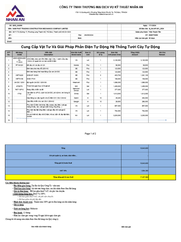 NA-NP_01-2024 Quotation for Plant Watering System_Rev03 | PDF