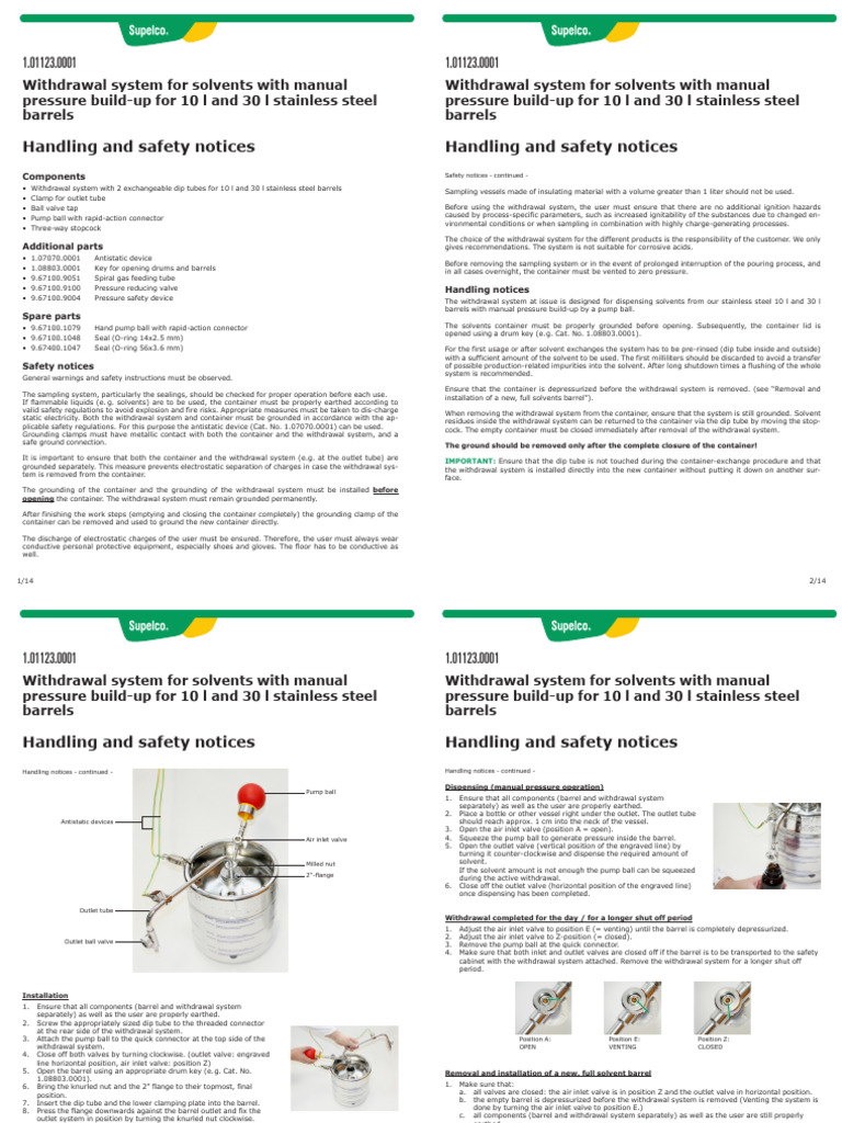 Withdrawal System For Solvents With Manual Pressure Build-Up For 10 L ...