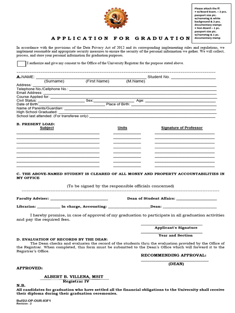 Application For Graduation Form | PDF