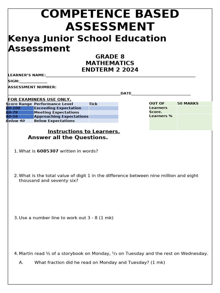 g8 Mathematics 2024 Teacher - Co .Ke 16 | PDF