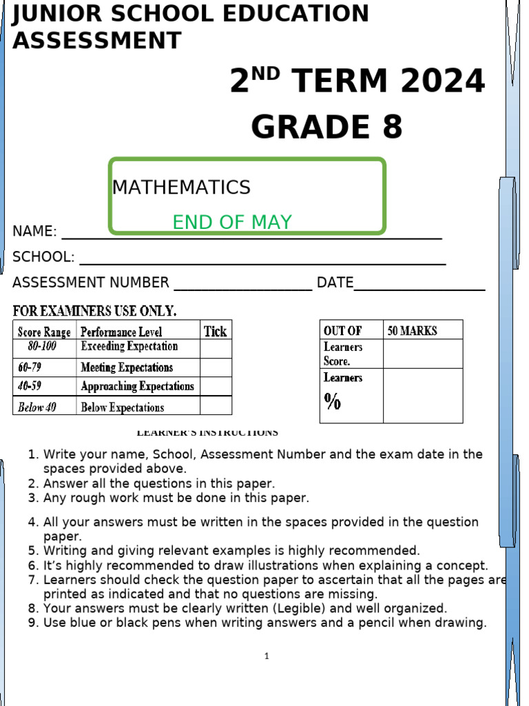 G8 Math 2024 Teacher - Co - .Ke - 16 | PDF