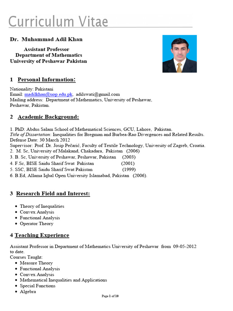 Muhammad Adil Khan Jani CV | PDF