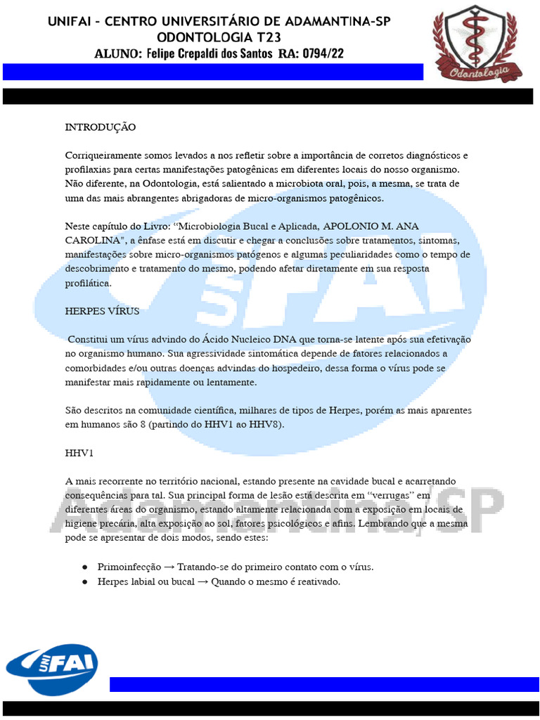 RESUMO CAP. 17 - Microbiologia Bucal e Aplicada Ana Carolina Morais ...