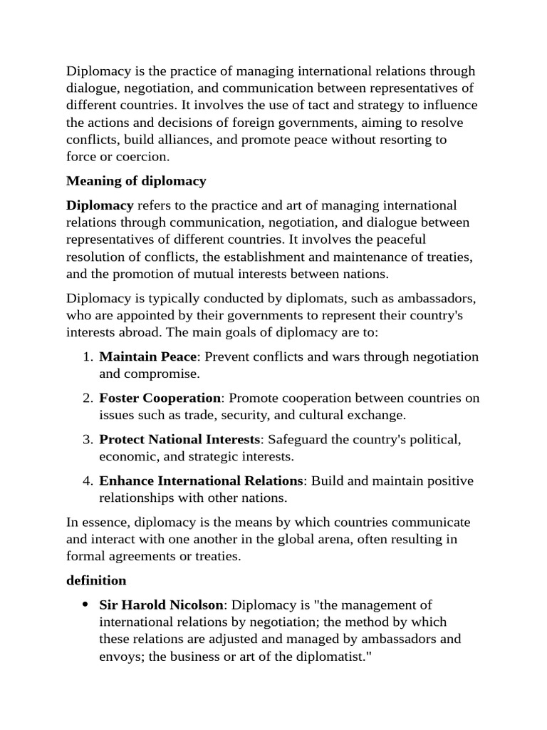 Diplomacy Meaning Nature | PDF
