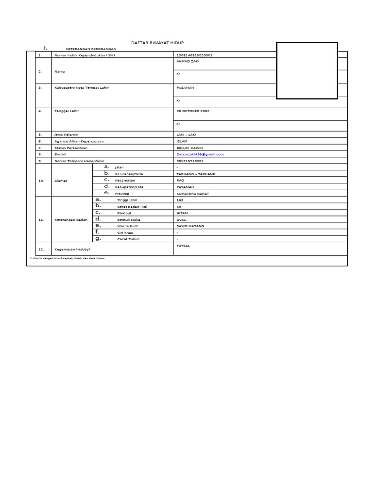 Form DRH (Daftar Riwayat Hidup) CPNS | PDF