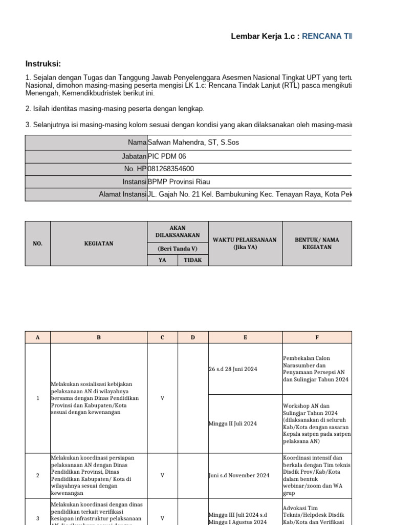 9. Rokan Hilir_LK RTL_TKN. PEMBINA 001 BAGAN SINEMBAH | PDF