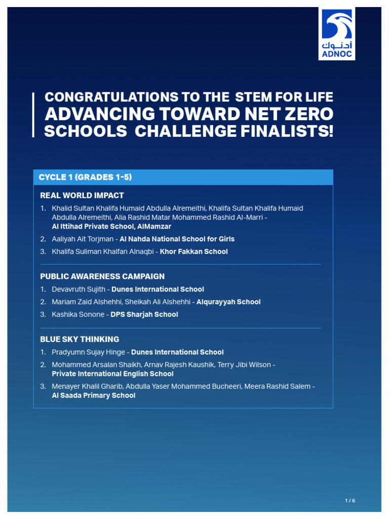 3 - ADNOC Net Zero Finalists Names | PDF