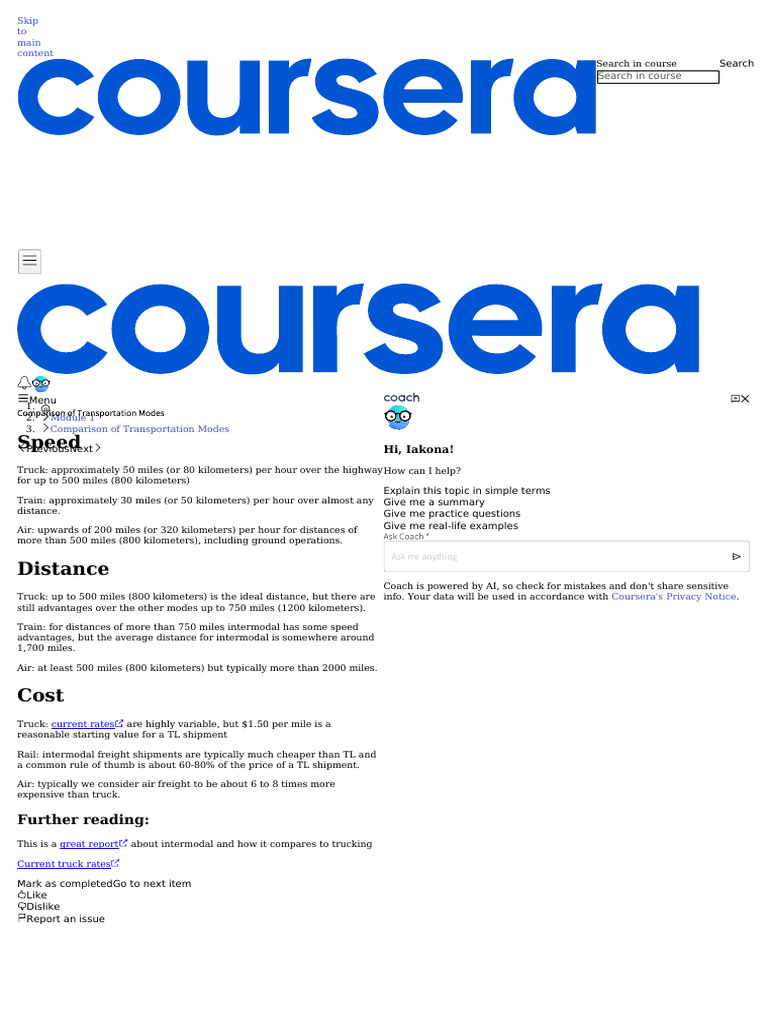 Comparison of Transportation Modes _ Coursera | PDF
