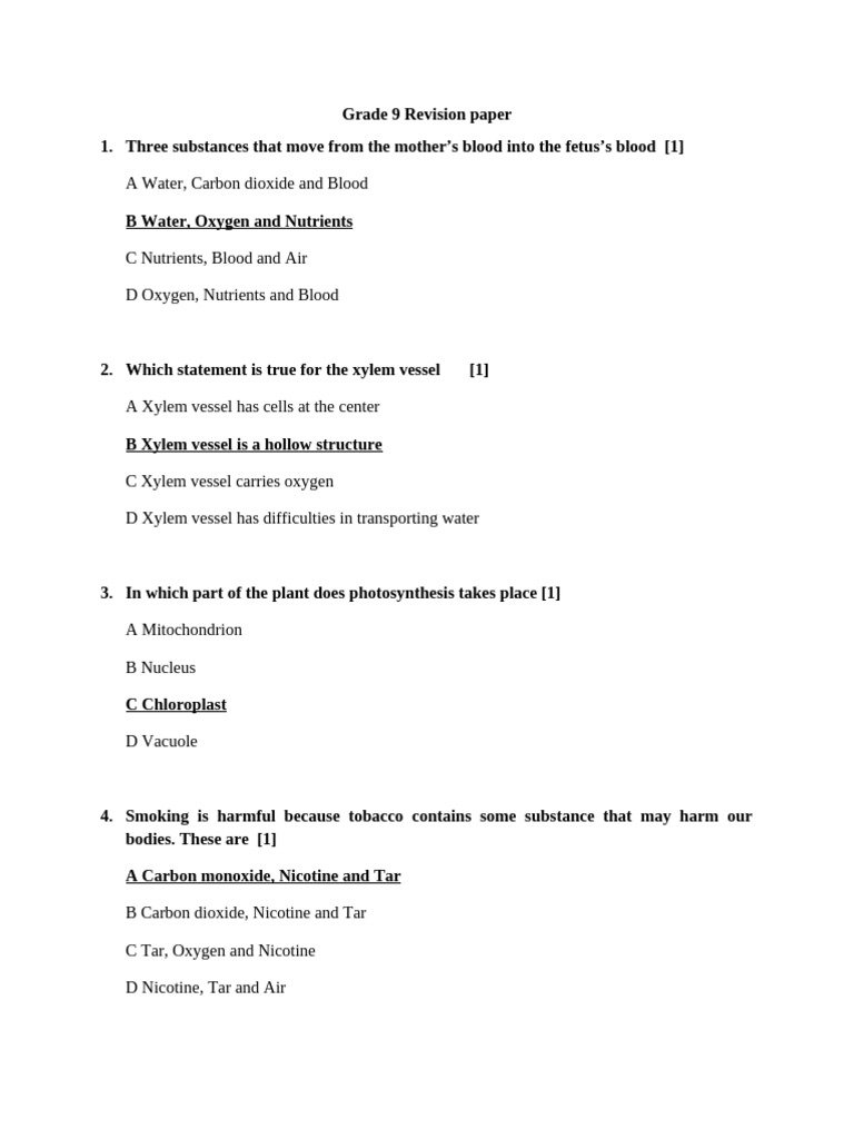 Grade 9 Revision Paper | PDF | Photosynthesis | Science & Mathematics