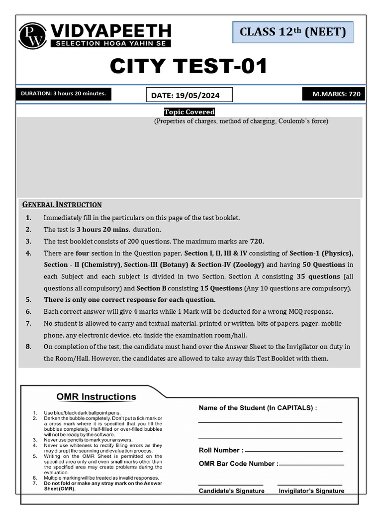 City Test - 01 - Test Paper | PDF
