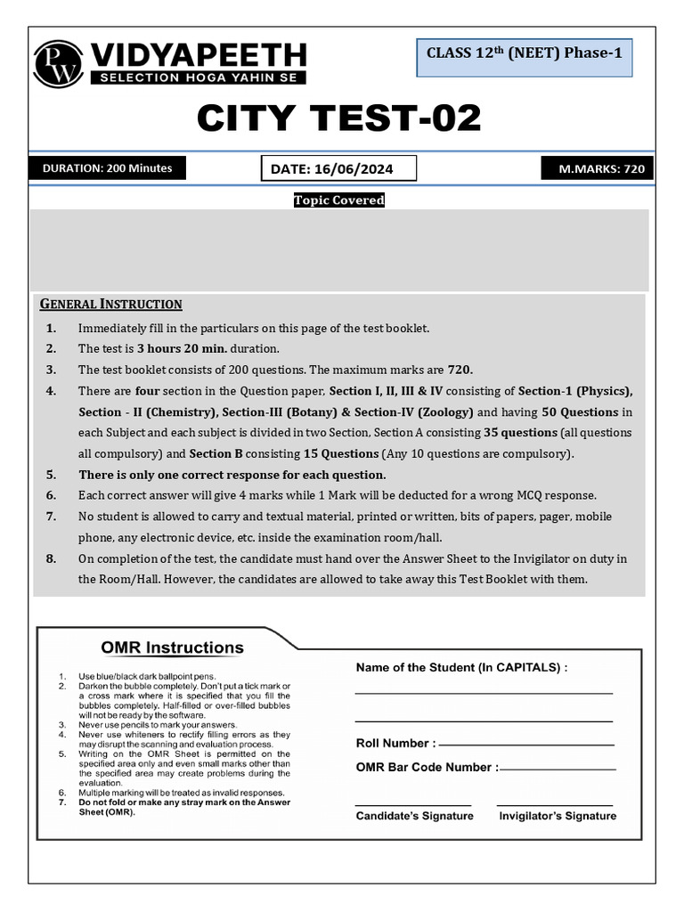 City Test - 02 - Test Paper | PDF
