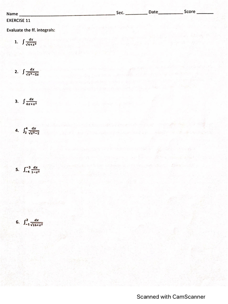 5.2 Integrals in Natural Logarithmic Form Worksheet | PDF