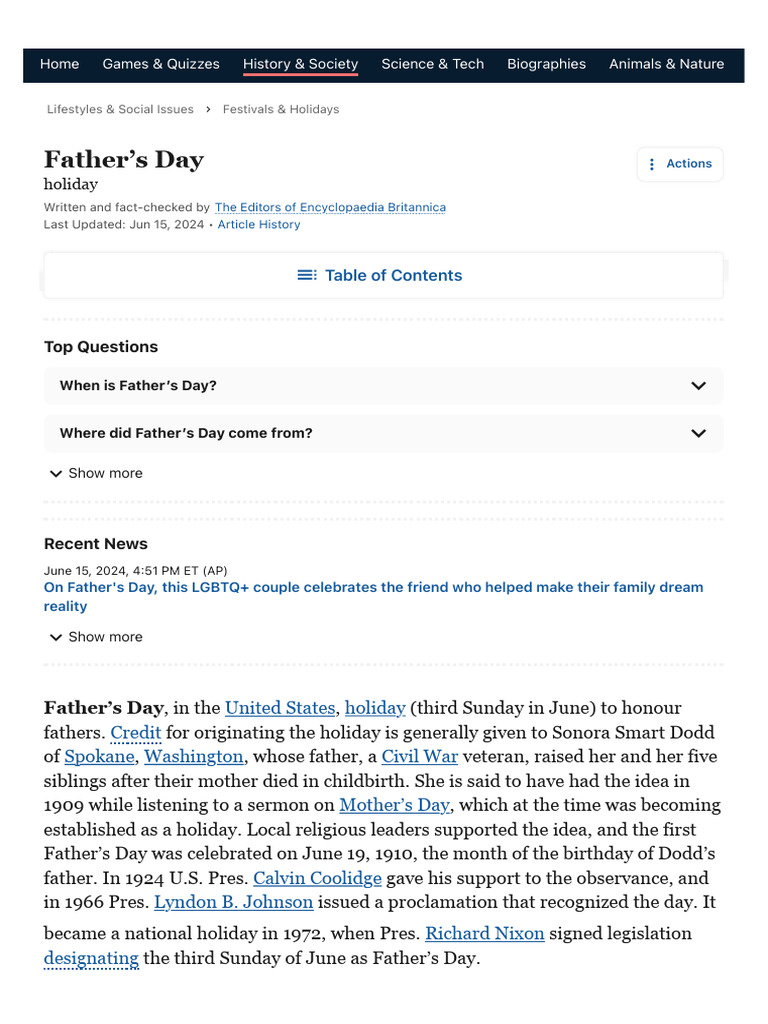 Father's Day - Definition, History, & Facts - Bri | PDF