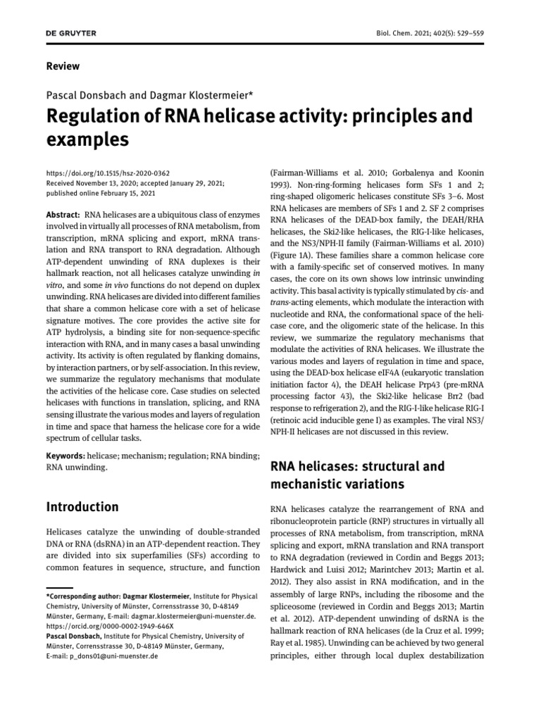 Regulation of RNA Helicase Activity | PDF