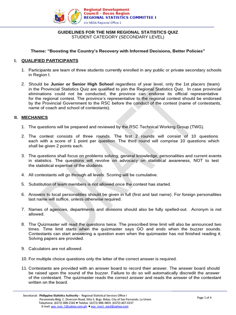 33rd NSM Regional Statistics Quiz | PDF | Career & Growth