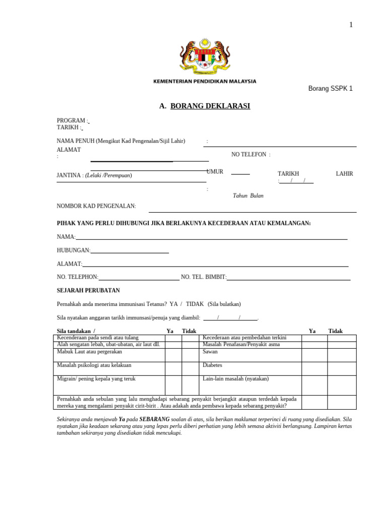 Contoh Borang Deklarasi Murid | PDF