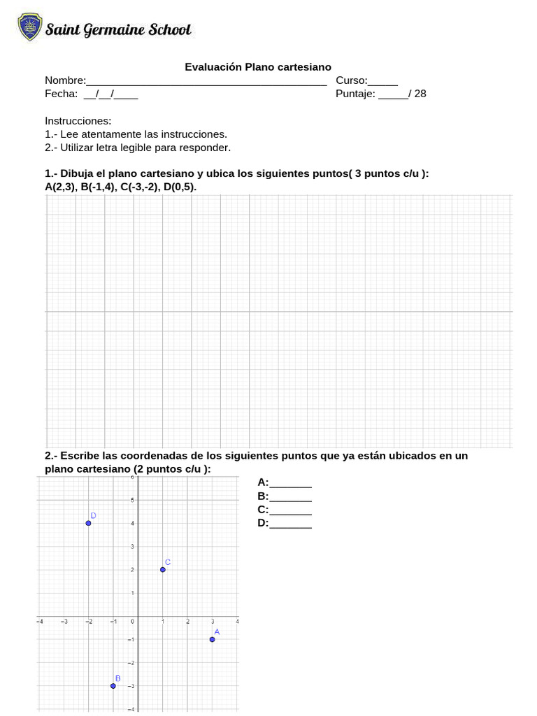 Evaluación Plano Cartesiano | PDF Evaluación Plano Cartesiano | PDF