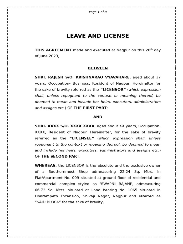 LEAVE AND LICENSE AGREEMENT 2023 | PDF