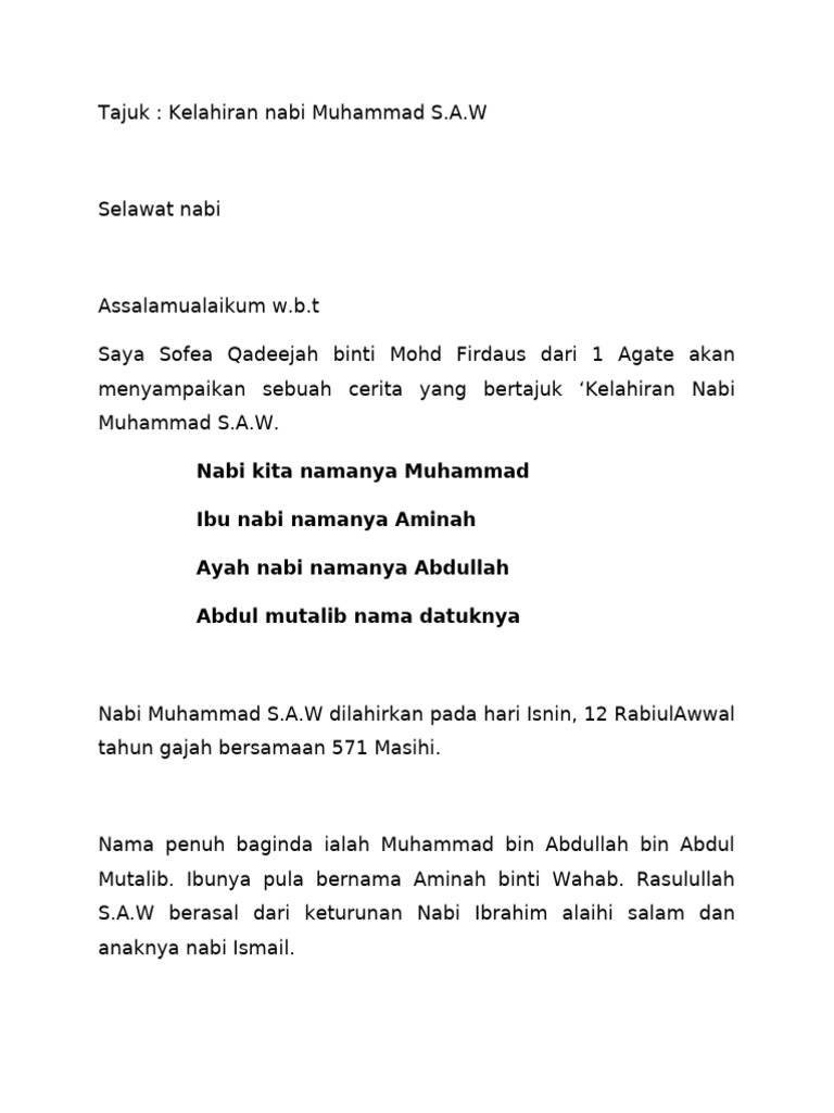 Kisah Cerita Nabi Muhammad - SOFEA Story Telling | PDF