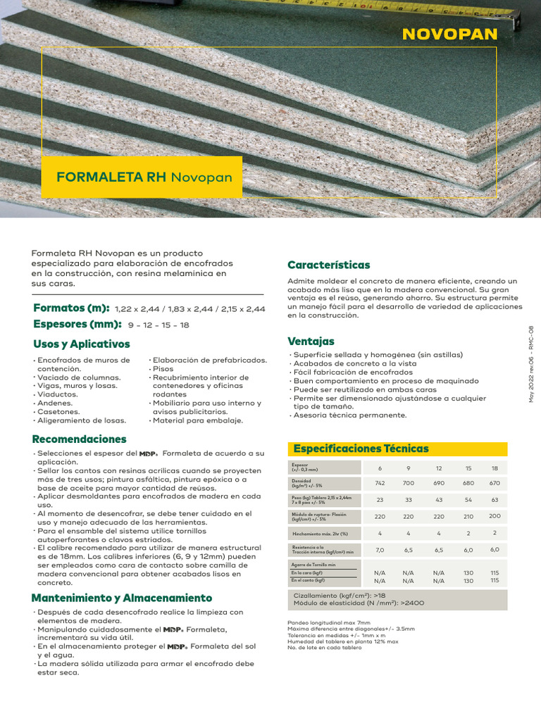 Formaleta RH Novopan | PDF