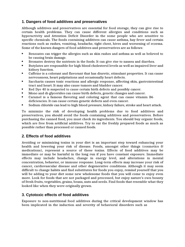 Food Additives and Safety | PDF | Allergy | Attention Deficit ...