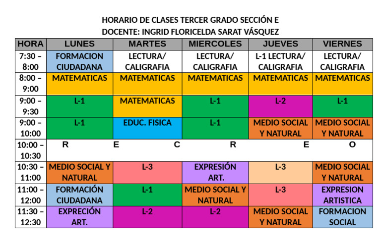 Horario de Clases Tercer Grado Sección F | PDF