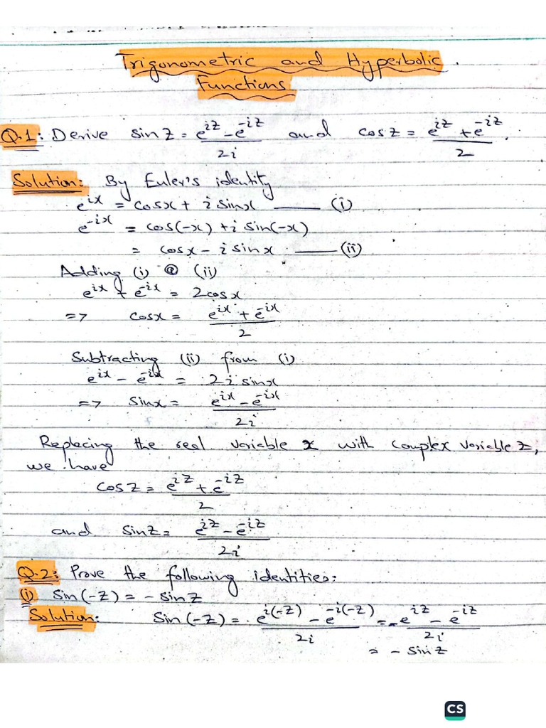 Solved Examples of Trigonometric and Hyperbolic Functions | PDF