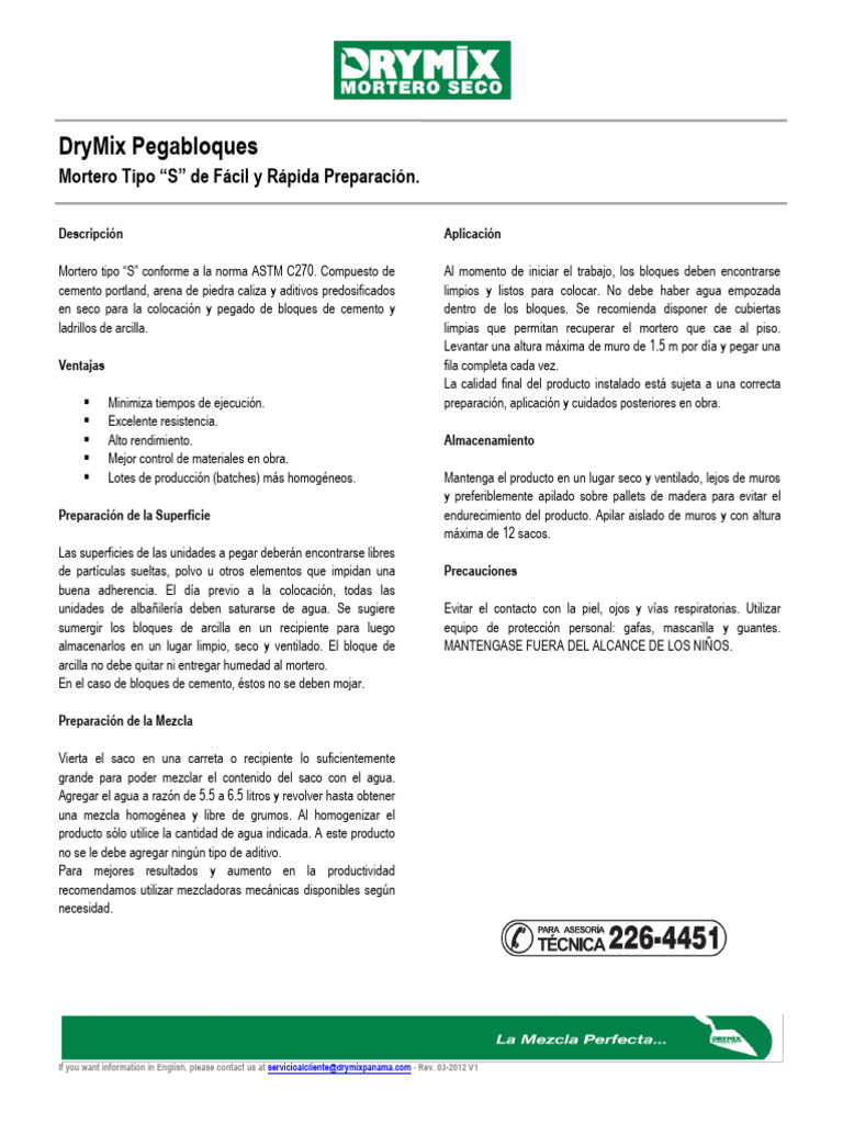 DryMix - Hoja Técnica Pegabloques | PDF