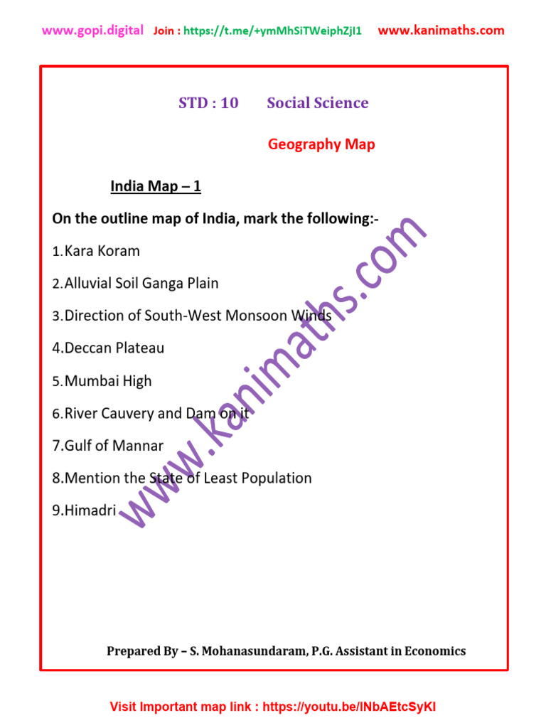 1 STD 10 Social Science Geography India Map 1 | PDF