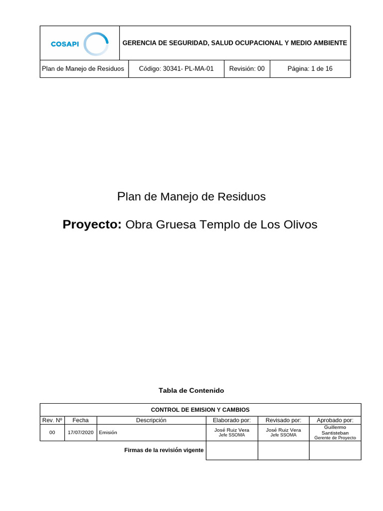30341 PL MA 01 Plan De Manejo De Residuos PDF