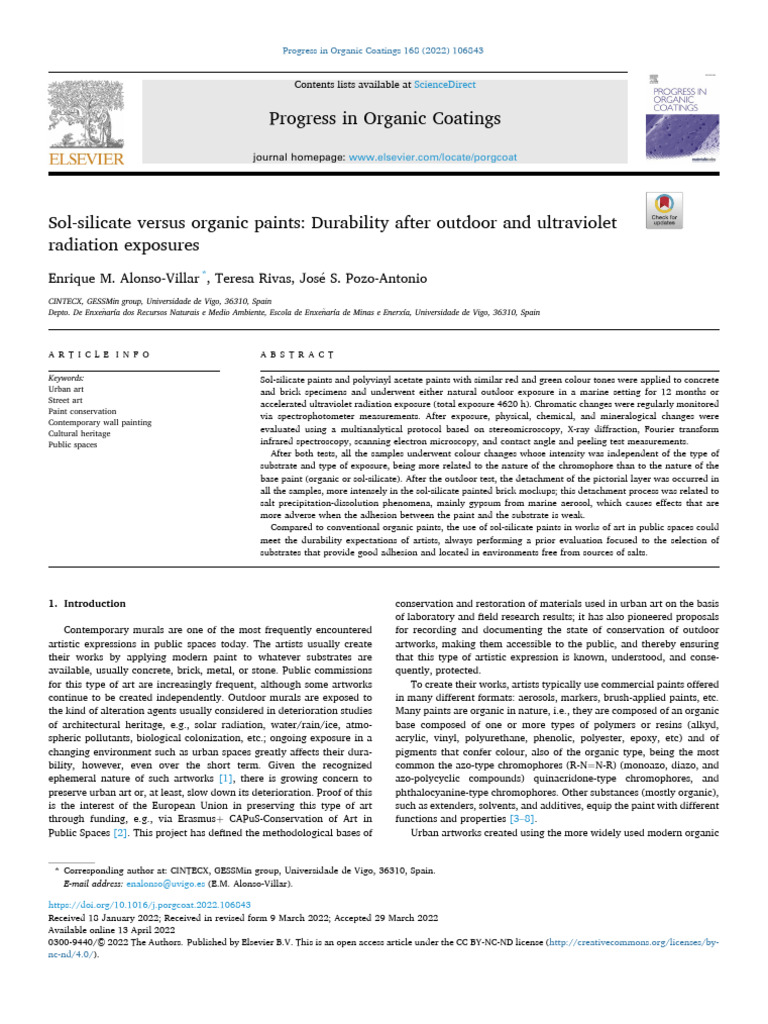 Sol Silicate Versus Organic Paints Durability After Ou 2022 Progress in ...