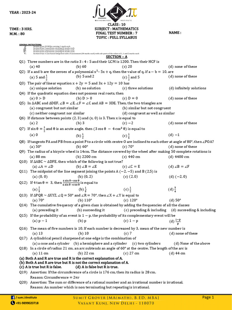 10 Final Test Series - 7 | PDF