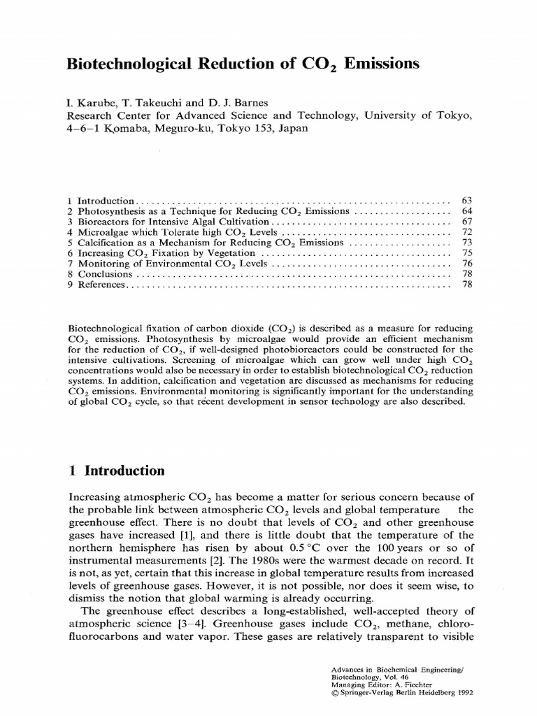 Biotechnological Reduction of Co2 Emissions | PDF