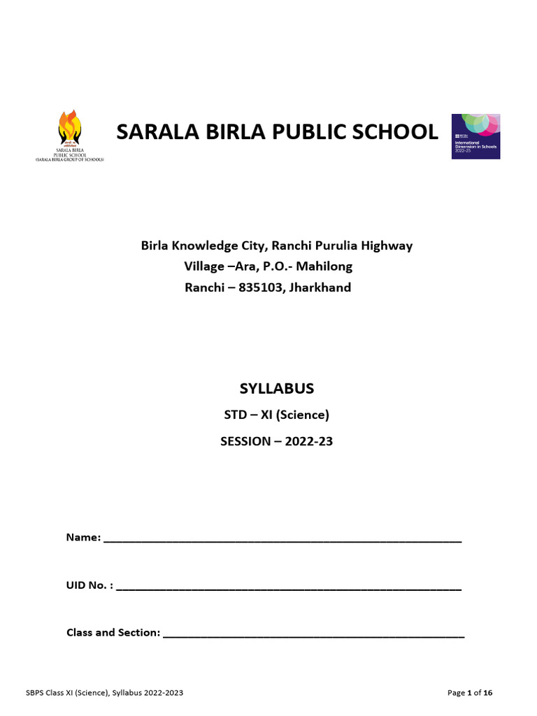 11 Syllabus 2022 2023 Science | PDF