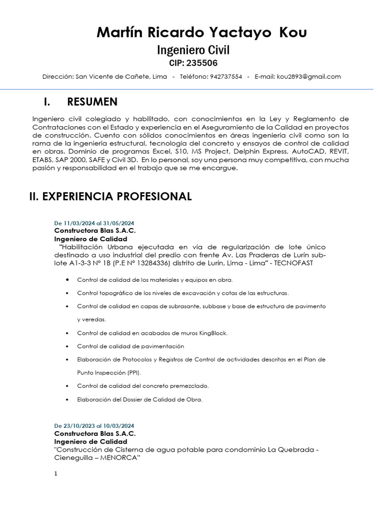 CV Actualizado Documentado - JULIO - 2024 - SPR | PDF