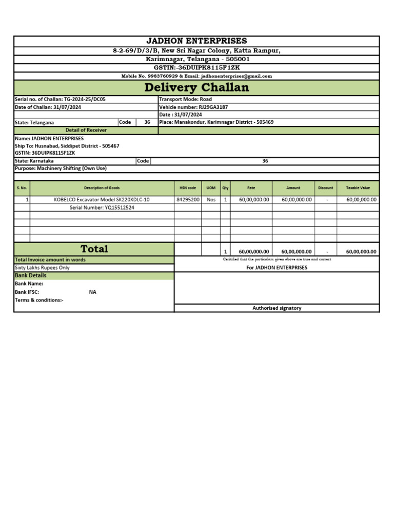 Delivery Challan TG-2024-25 DC05 | PDF